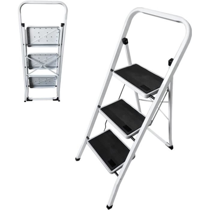 Escabeau pliable 3 marches,Escabeau pliant à larges marches, avec ...