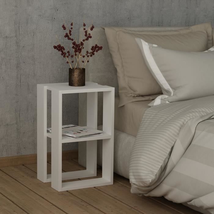 Table de nuit - EMOB - Woody Fashion - Blanc - 2 niveaux - Panneaux de ...