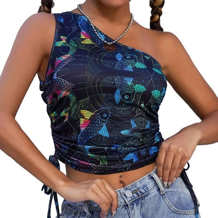 Fafeicy Haut à une épaule Une épaule Top Femme Slim Fit Cordon ...