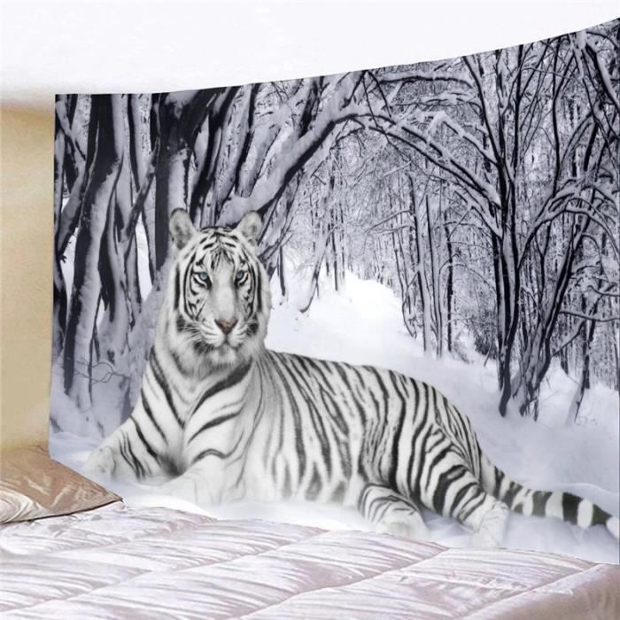 Tapisserie Tenture murale Tigre blanc sur la neige Impression numérique ...