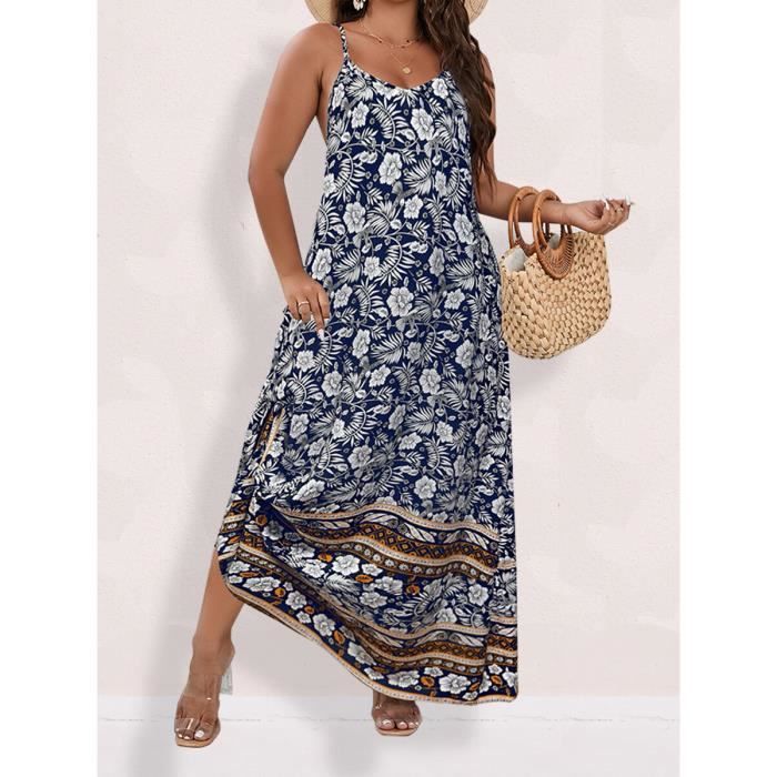 Finjani-Robe longue dos nu à imprimé floral pour femmes,robes camisoles ...