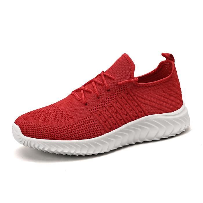 Baskets Homme Fashion Chaussures Sport Sneakers Breathable Rouge ...