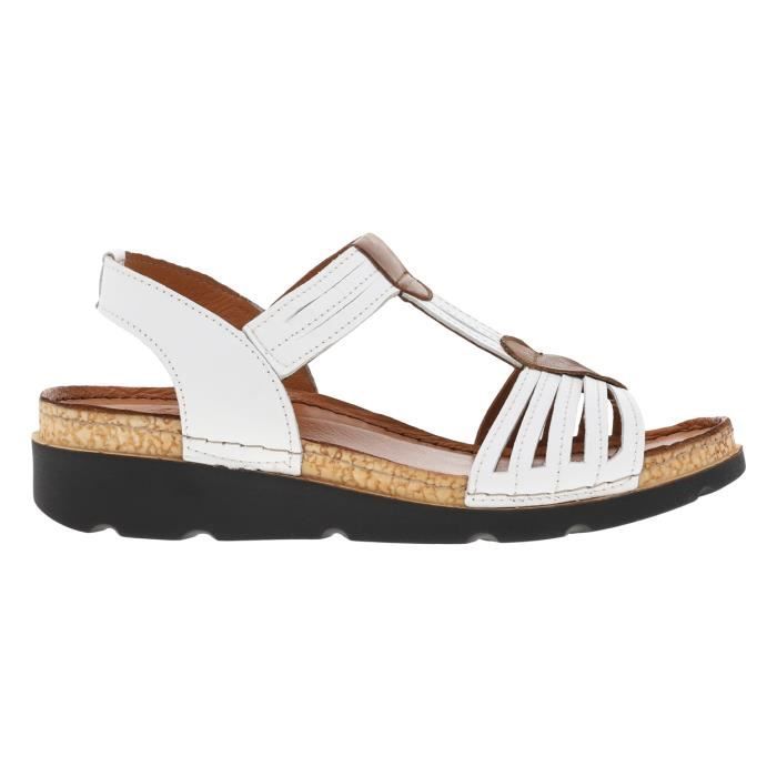 Nu-pieds cuir talon compensé - Karyoka - Blanc - Multiples brides Blanc ...