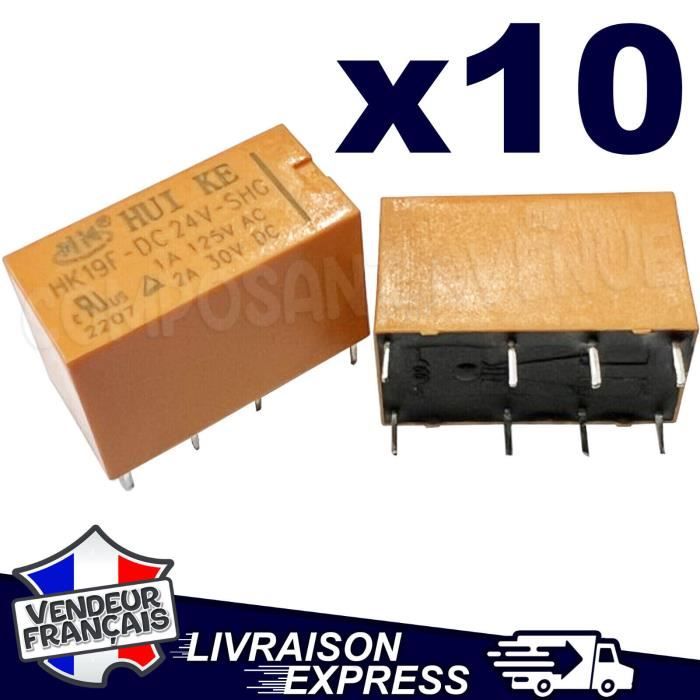 10 RELAIS HK19F-DC24V-SHG POUR CIRCUIT IMPRIMÉ 2RT BOBINE 24V RELAY 8 ...