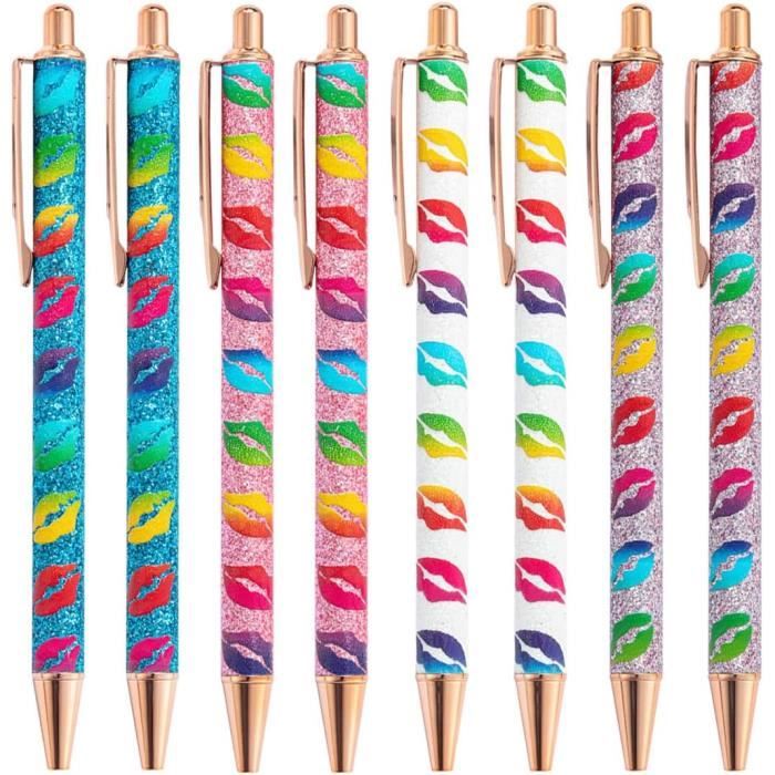 Lot De 8 Jolis Stylos À Bille Colorés À Paillettes Avec Encre Noire ...