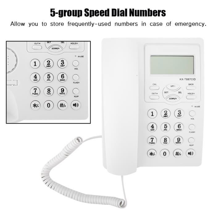 Téléphone filaire avec identification de l'appelant Téléphone filaire avec haut-parleur ...