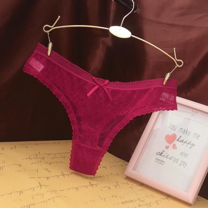 Culotte-slip,String sexy en dentelle jacquard pour femme,sous-vêtement ...