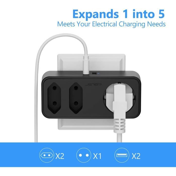Multiprise Usb Murale, 5 En 1 Prise Usb Multiple Avec 3 Prises Murale ...