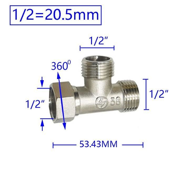 Raccord arrosage,Raccord en T pour raccord en T,raccord mâle et femelle en laiton de 1-2 ",type ...