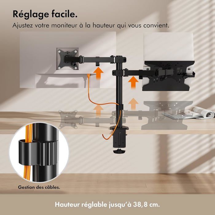 Support moniteur avec plateau - SYSSEN - Hauteur réglable - Écran 13 à ...