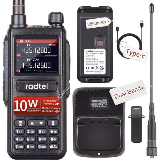 Radtel RT-470 10 Watt Tri-Band Radio 256CH Air Band Walkie Talkie with Air Band Reception NOAA ...