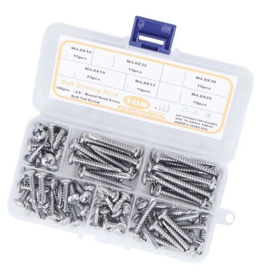 Vis autoperceuse - HURRISE - M4.8 - Acier inoxydable - Lot de 108 - Tête ronde - Cdiscount Bricolage