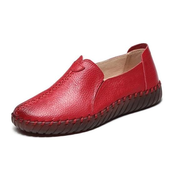 Sandales en cuir pour femmes - VITATA - Plates - Rouge - Bride ...