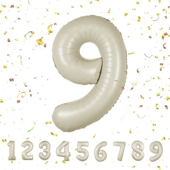 Ballon Chiffre Anniversaire 9,Ballon Numéro 9 Beige,40" 109Cm Géante ...