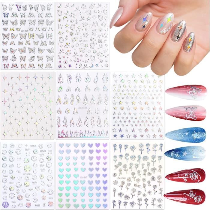 8 Feuilles 3D éclat Autocollants pour Ongles,Auto-adhésif Etoiles ...