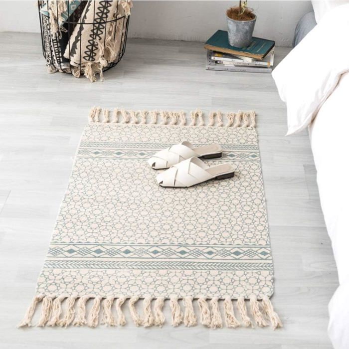 2 Pièces Rétro Tapis Décoratif En Coton, Tapis De Sol Tissé À La Main ...