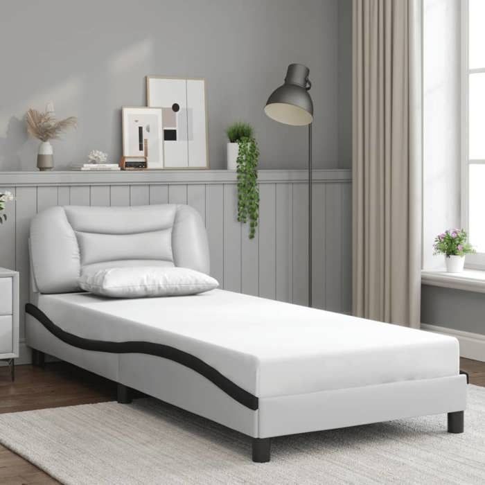 Cadre de lit 1 Place - UU - avec LED - sans matelas - blanc et noir ...