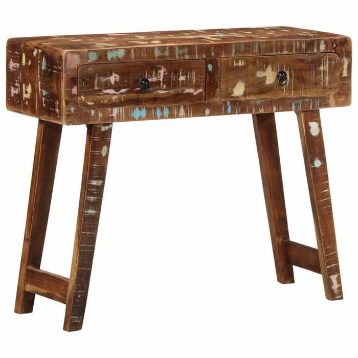 Table console - Bois massif de récupération - 90x32x75 cm - 2 tiroirs ...