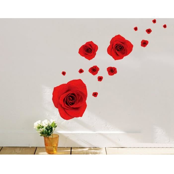 Romantique Roses Rouges Stickers Muraux Amovibles,Décoration Murale ...