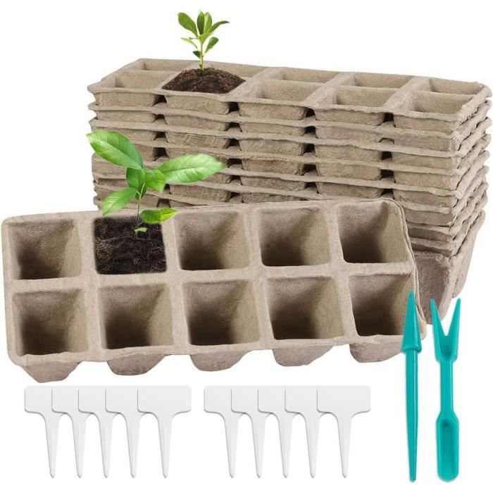 10 pcs Pot de Semis Biodegradable avec Etiquette et Semoir, Plateaux de ...