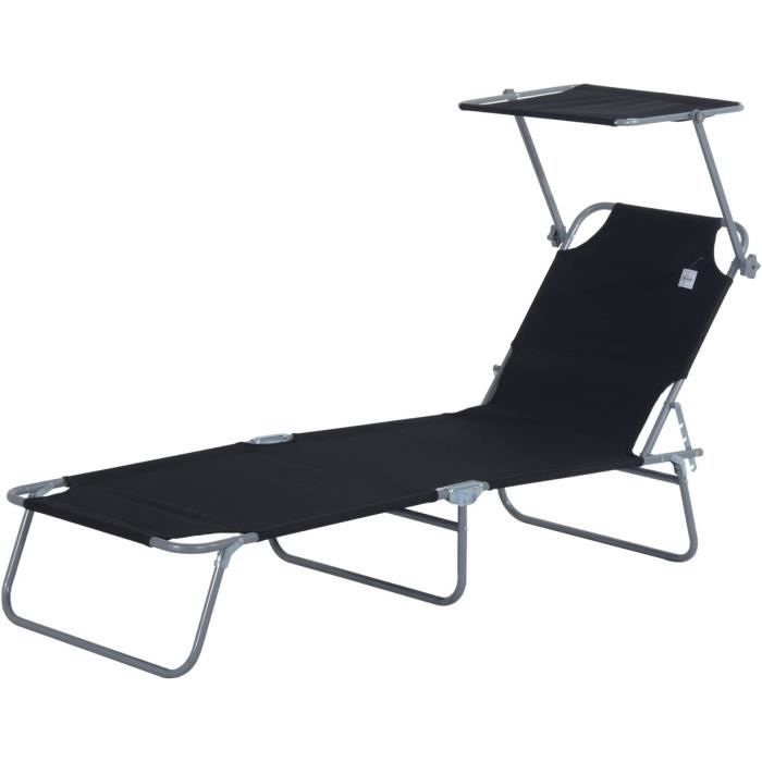Transat Bain de Soleil Pliable Grand Confort Dossier et Pare-Soleil ...
