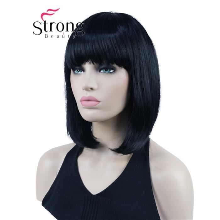 1 noir foncé - 10pouces - Perruque Bob synthétique à frange pour femmes, postiche lisse, courte ...