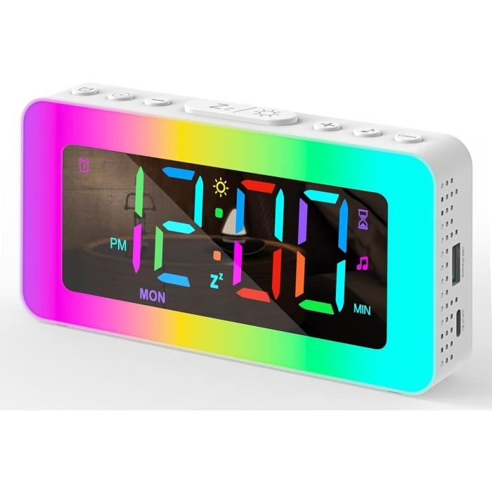 Réveil numérique GAGAFEEL,Réveil couleur RVB,Double alarme avec jours ...