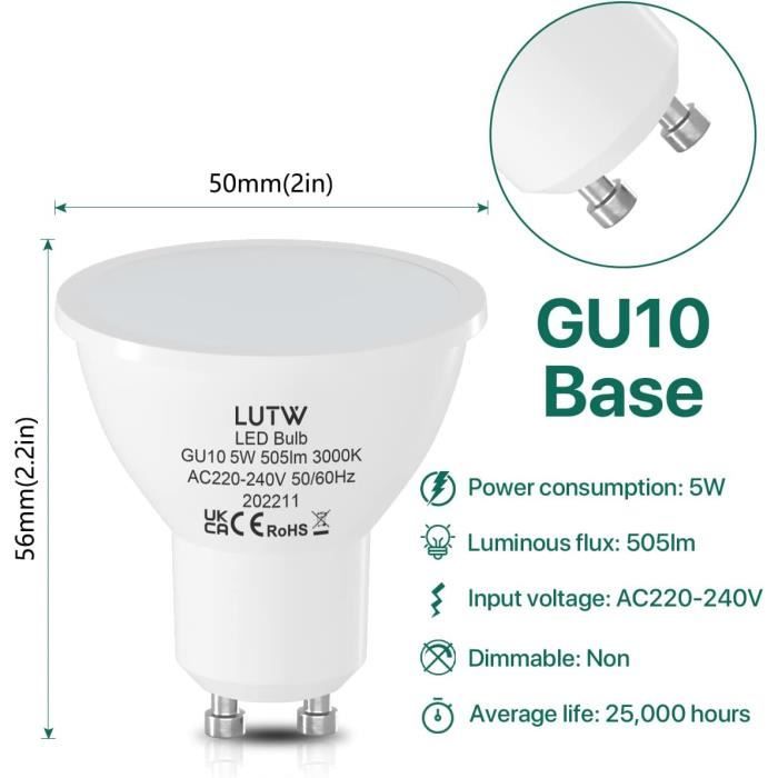 Ampoule LED GU10 Blanc Chaud 3000K, Ampoules Spot LED MR16 5W Équivalent Spots Halogènes 40W ...