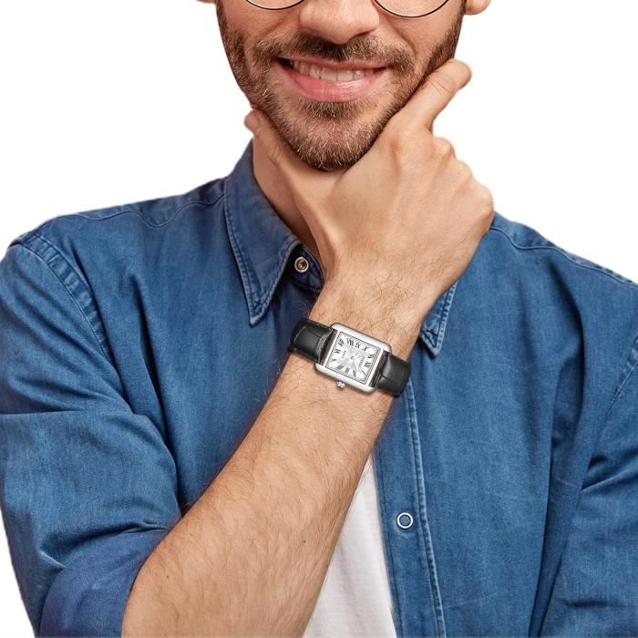 Montre Homme Femme Rectangulaire En Cuir,Montre Couple À Bracelet ...