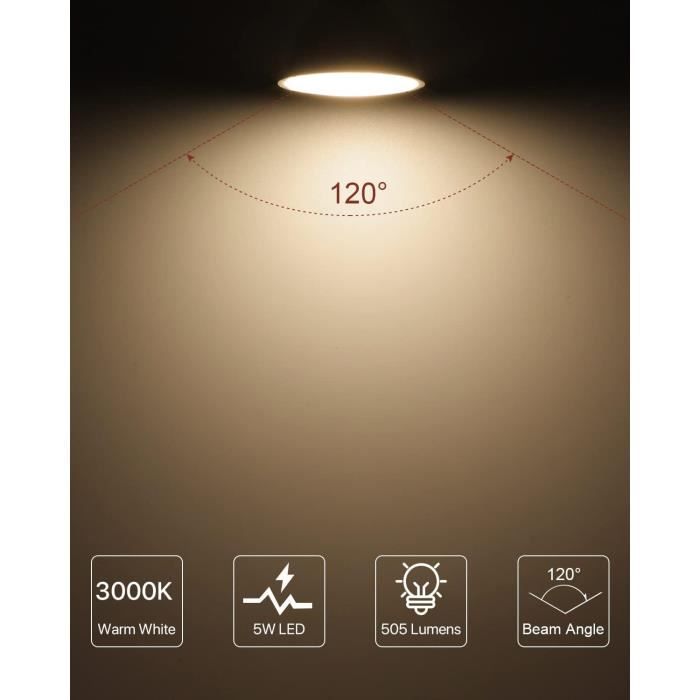 Ampoule LED GU10 Blanc Chaud 3000K, Ampoules Spot LED MR16 5W Équivalent Spots Halogènes 40W ...