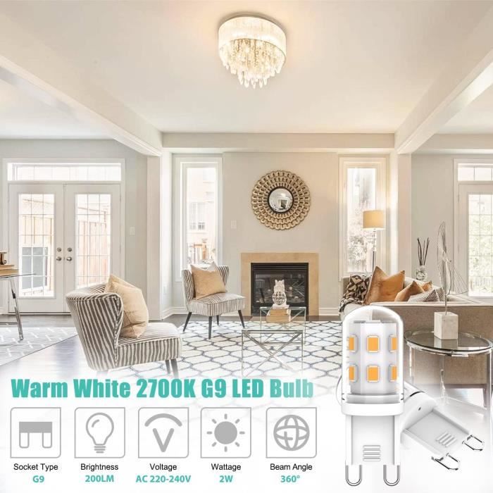 Ampoules Led G9 2w Équivalent À 20w Halogène Lumière Blanc Chaud 2700k
