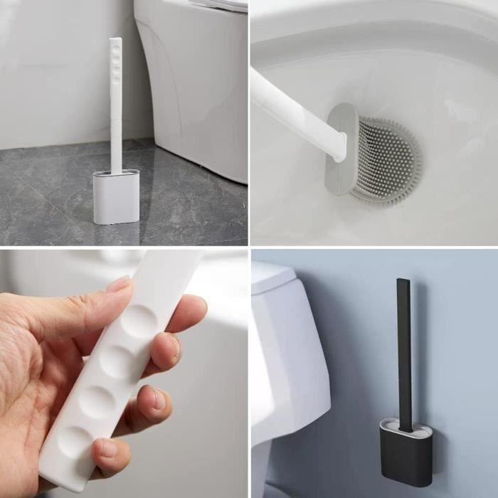 Lot De 2 Balais De Bain Silicone - Brosse Wc Silicone Avec Support - Nettoyants Flexibles Et ...