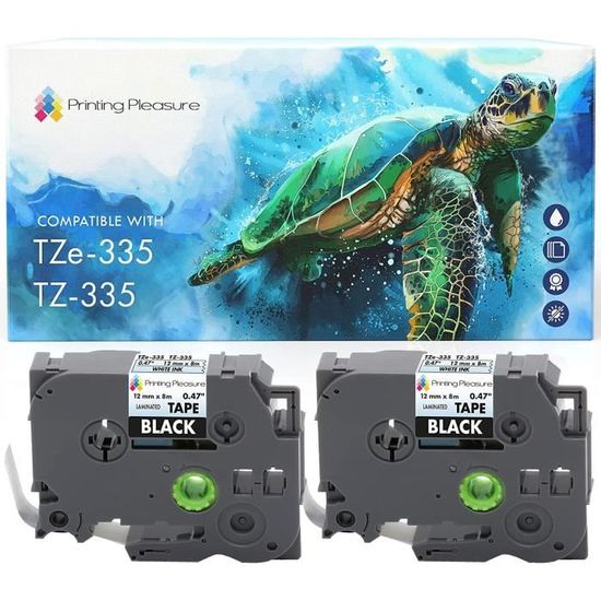 AJW-2x Compatible P-Touch TZe335 Blanc sur Noir (12mm x 8m) Rubans ...
