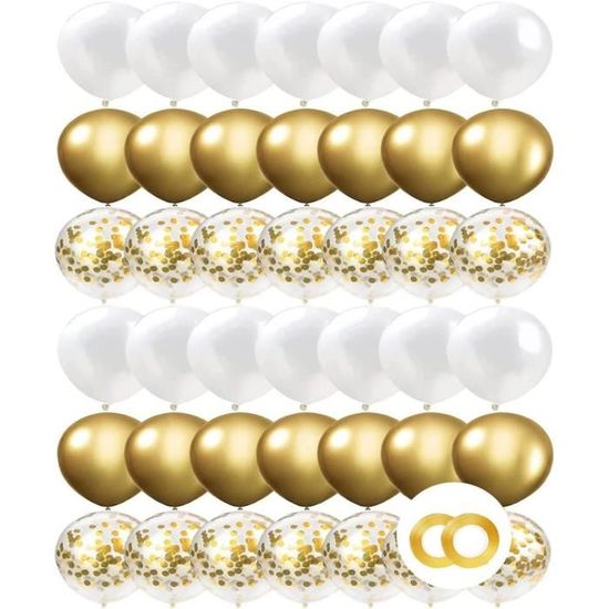 Ballon Blanc Et Or, Ballon Dorés Anniversaire, 60 Pcs Ballon Confettis ...