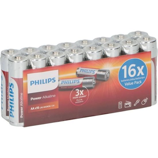 PHILIPS Piles LR6 / AA Powerlife Alcaline - 1,5 V - Pack de 16 ...