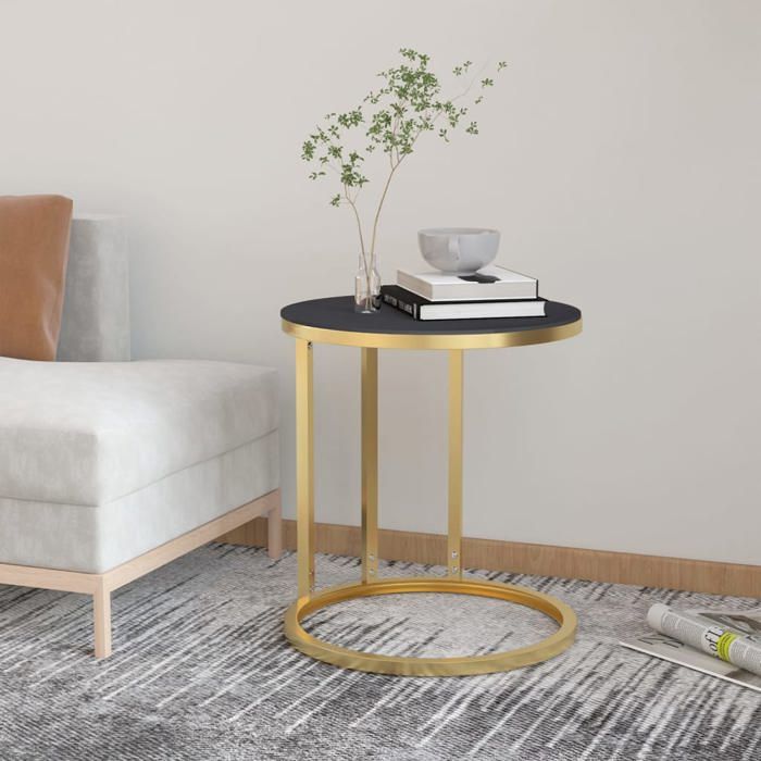 Prix bas - Table d'appoint Doré et noir 45 cm-Verre trempé ...