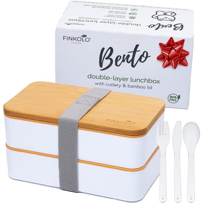 Finkolo Lunch Box Boîte Bento Avec Couverts, 2 Compartiments, Couvercle ...