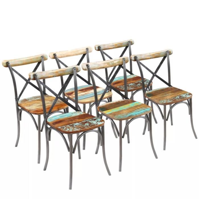 Chaises de salle à manger en bois de récupération - HAPPY - Lot de 6 ...