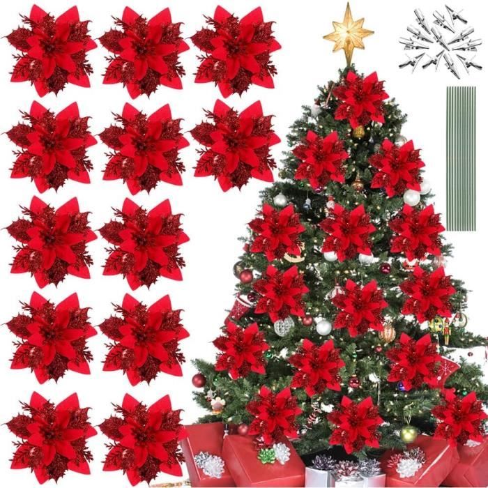 Fleurs artificielles - AZWIX - Poinsettia Rouge - 12 PCS - Décoration ...