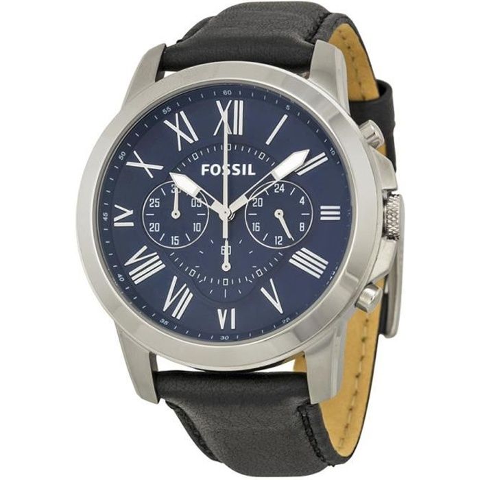 Montre Fossil Homme Grant FS4990 - Bracelet en cuir véritable noir ...
