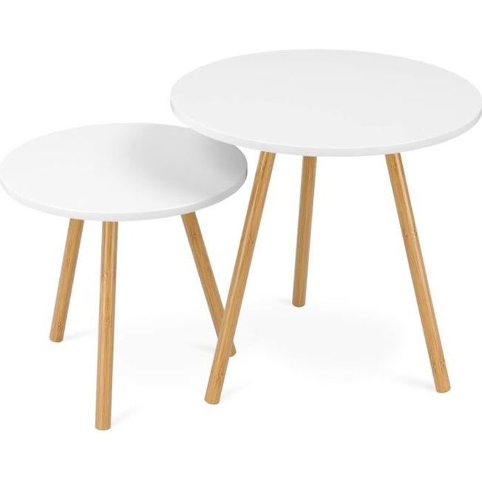 Homfa Tables Gigognes Scandinaves Lot de 2 Tables Basses Blanche de ...