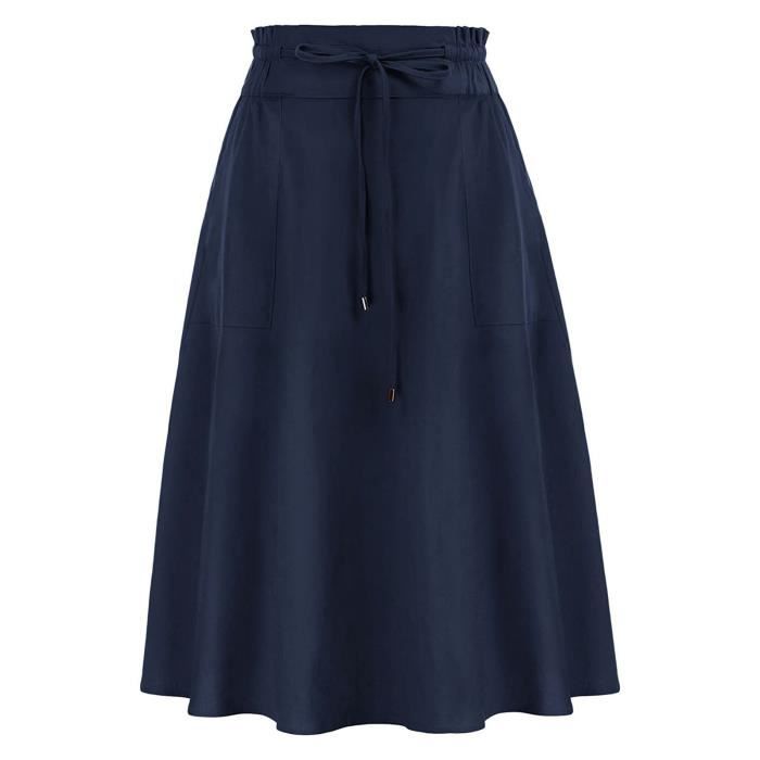 JUREBECIA Femmes Jupe Loisirs Coton Jupe en lin Bordure plissée Lacet ...