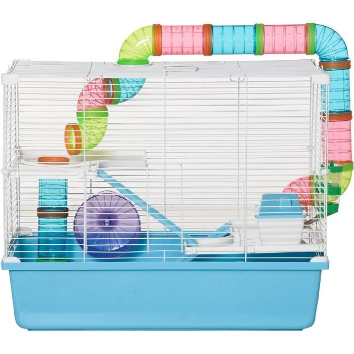 PawHut Cage pour rongeurs et Hamsters 3 Niveaux avec Tunnel, Bouteille ...