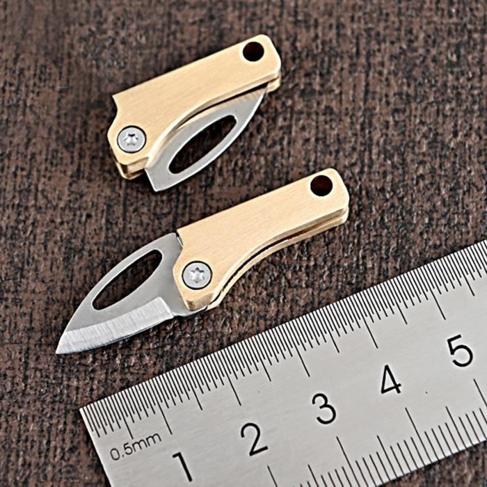 Couteau de poche en laiton Mini couteau pliant, manche en laiton, lame ...