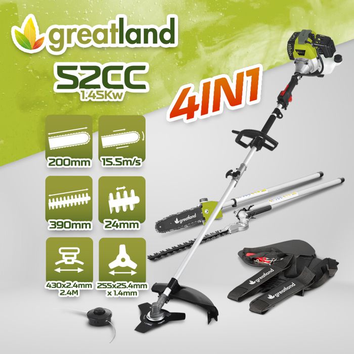 D broussailleuse GREATLAND 4 En 1 Moteur 52CC Largeur De Coupe