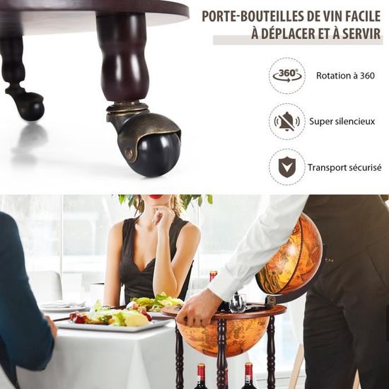 COSTWAY Bar Globe Terrestre Vintage Mappemonde en Bois d'Eucalyptus ...