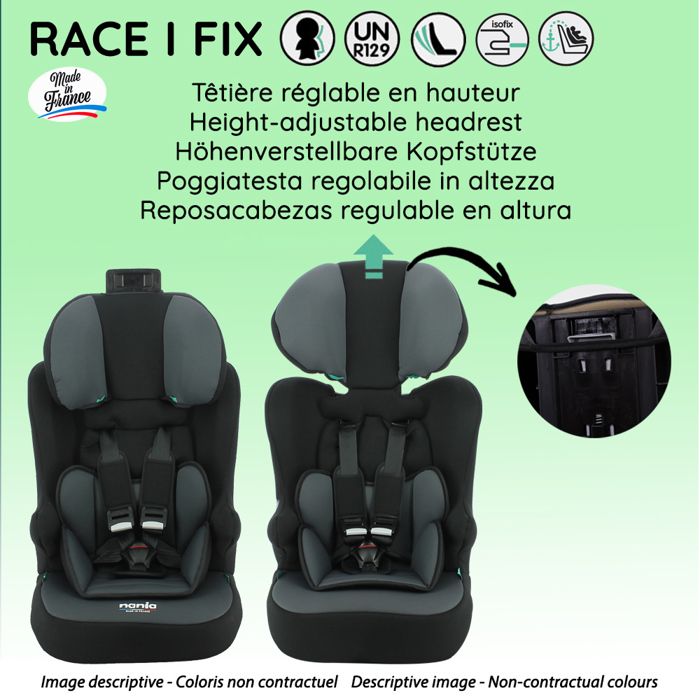 Nania-Siège auto fixations isofix RACE I FIX 76-150 cm R129 i-Size–Pour ...