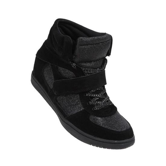 Baskets compensées Femme Noir Noir - Cdiscount Chaussures