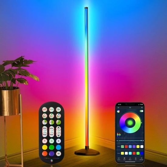 Lampadaire D'Angle Led,Lampe Sur Pied Rgb Rotatif À 360° Avec App Contrôle Et Télécommande,16 ...