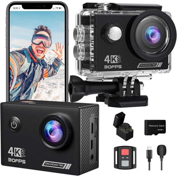 Caméra Sport Caméra Étanche 4K30FPS 20MP avec Télécommande et ...